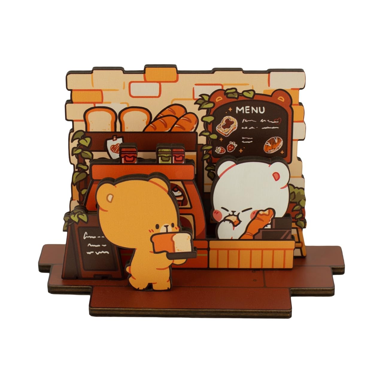 Milkmochabear Cozy Bakery Wooden Standee Authentic Merchandise (6.3" x 3.9" Inches) Cute Adorable for Home Office Décor Gifts Decoration Decorative Shelves