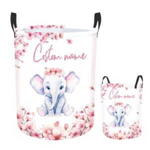 rucekia custom name laundry hamper kids with elephant print, personalized laundry basket for nursery girl, customize baby name laundry baskets for boys girls adults 2 sizes