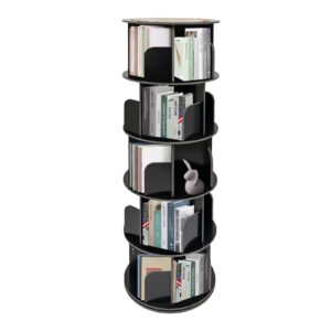 rotating bookshelf, 5-layer corner bookcase spinning bookshelf, floor-mounted black bookcase book storage rack, 360° display rotating bookrack tower for study room, living room, bookstore (5 tier)