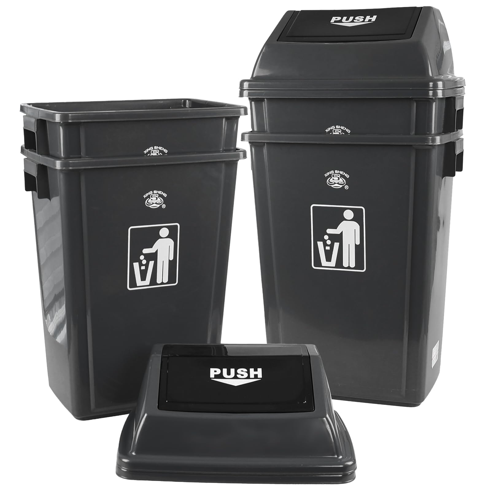 Gainhope Set of 4 Plastic 15 Gallon Large Swing Top Trash Can, Tall Kitchen Garbage Bin, Wastebasket with Lid