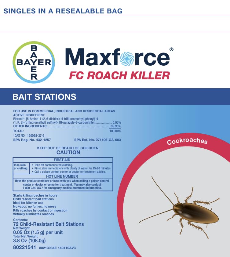 Maxforce FC Roach Bait Stations 72 Count | Premium USA Supply Gloves for Safe Eradication | USA Supply Pest ID Card