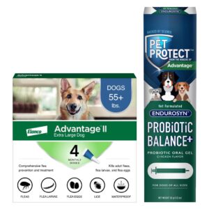 bundle of advantage ii xl dog| dogs over 55 lbs. | 4-month supply + pet protect probiotic balance+ dog supplement | oral gel | 32g