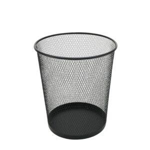 metal steel mesh round trashcan wastebasket for trash in the home, office, garage,l x 28cm, w x 23cm, h x 35cm, black (6 gal).