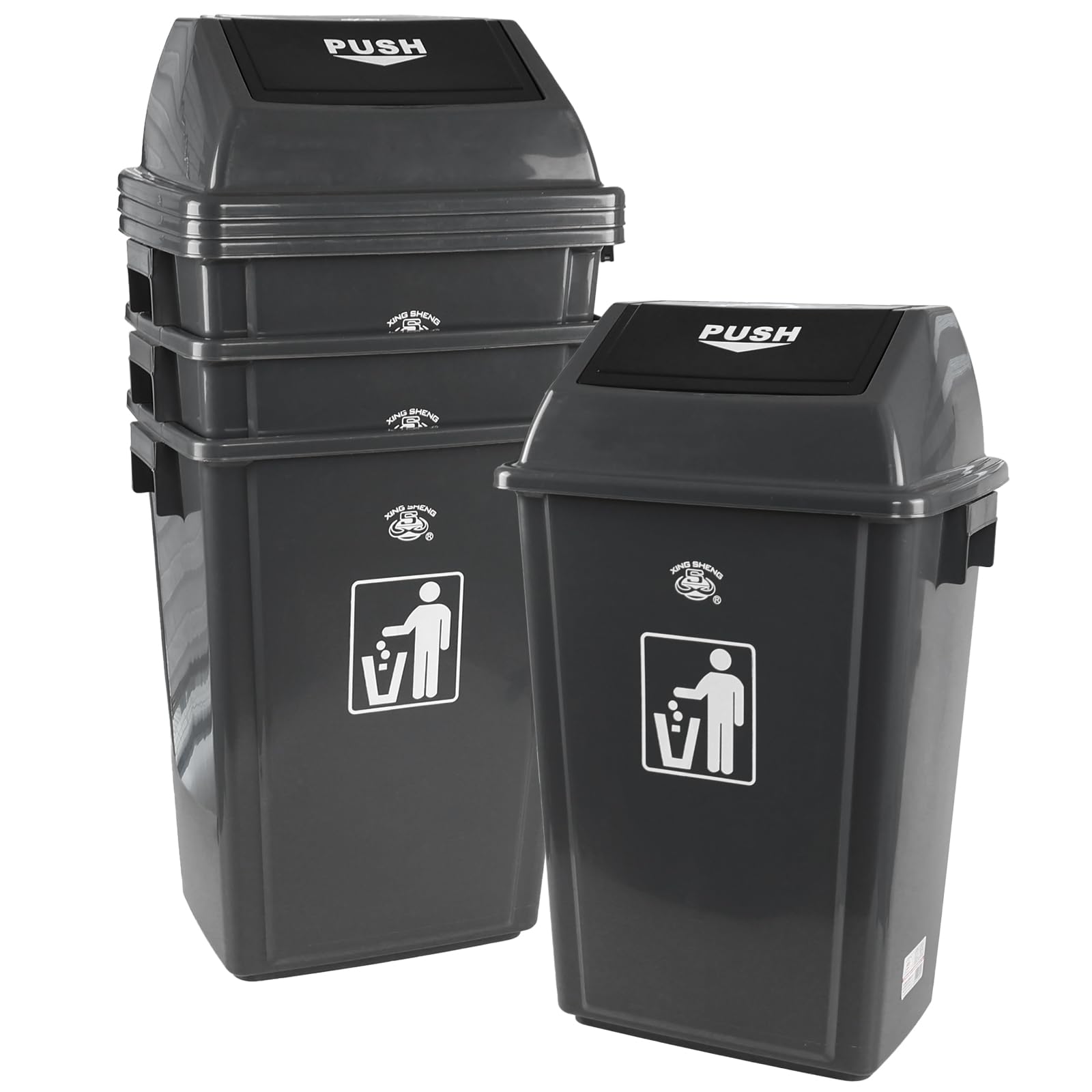 Gainhope Set of 4 Plastic 15 Gallon Large Swing Top Trash Can, Tall Kitchen Garbage Bin, Wastebasket with Lid