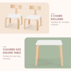 Danrelax Kids Table and Chairs Set - Children Activity Table w/ 2 Chairs, Kids Desk and Chair Set with Durable Birch Veneer, Playroom Daycare Furniture for Drawing, Reading, White Solid Wood