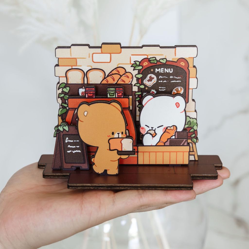 Milkmochabear Cozy Bakery Wooden Standee Authentic Merchandise (6.3" x 3.9" Inches) Cute Adorable for Home Office Décor Gifts Decoration Decorative Shelves