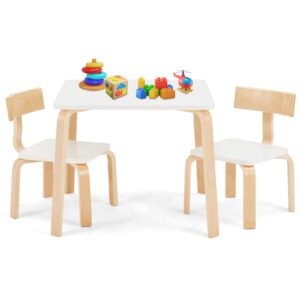 danrelax kids table and chairs set - children activity table w/ 2 chairs, kids desk and chair set with durable birch veneer, playroom daycare furniture for drawing, reading, white solid wood