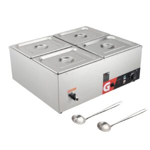 garveehome 4-pan commercial food warmer - 4 * 10.5qt generous capacity, 1200w electric steam table, stainless steel, efficient heating, 86-185°f temp control for catering and restaurants