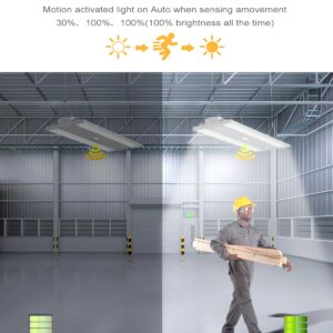 JC-LGL 300W LED Linear High Bay Light with PIR Sensor，LED High Bay Shop Lights Fixture, Compatible with Industrial 120-277V, LED Linear High Bay Light for Shop Garage Warehouse