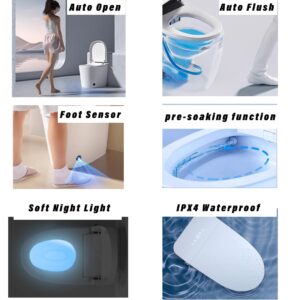 WinZo Smart Bidet Toilet, Elongated One Piece Tankless Toilet With Adjusted Heat Seat, Auto Open/Flush, Instant Warm Water and Dry, Night Light LED, Easy Operation, White