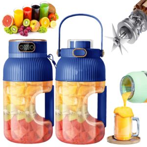 multifunctional portable juicer cup with digital display, 42 oz mini personal blender, bpa free, portable juicer cup, small travel blender for shakes and smoothies (blue, 2*cup,2*lid)