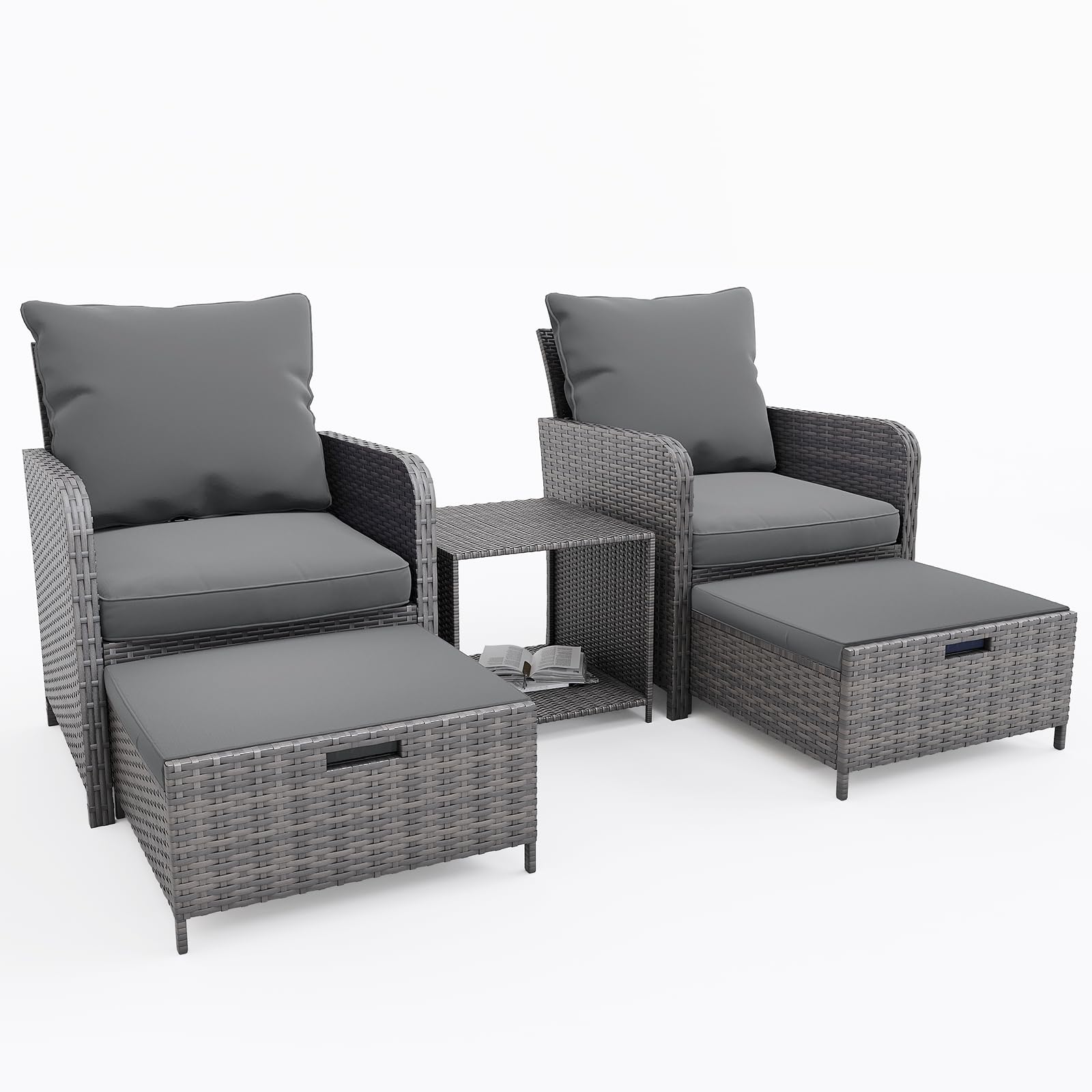 UDPATIO 5 Piece Patio Chairs with Ottoman Balcony Furniture, Wicker Outdoor Patio Furniture with Conversion Sofa Ottoman for Deck, Porch