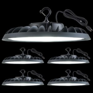 mencolulu ufo led high bay light 150w 4 pack,high bay led shop lights 5000k 22,500 lm with us hook,ac100-277v,etl listed high bay led lights for garage workshop warehouse factory barn gym supermarket