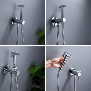 MINJING Bidet Sprayer for Toilet, Wall Mounted Hot and Cold Bidet Faucet, Handheld Cloth Diaper Sprayer Kit,Gunmetal Gray