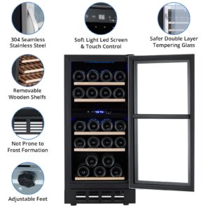 GarveeHome Dual Zone Wine Fridge - 41℉-64℉ Compressor Wine Cooler, Digital LED Touch Control, Frost-Resistant Lockable Cabinet, 26 Bottles Freestanding/Built-In