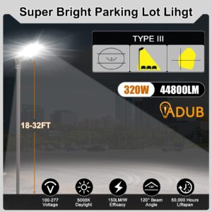 ADUB 320W LED Parking Lot Light with Photocell, UL Listed LED Shoebox Light, 150W/120W/90W LED Post Light 21,000 LM