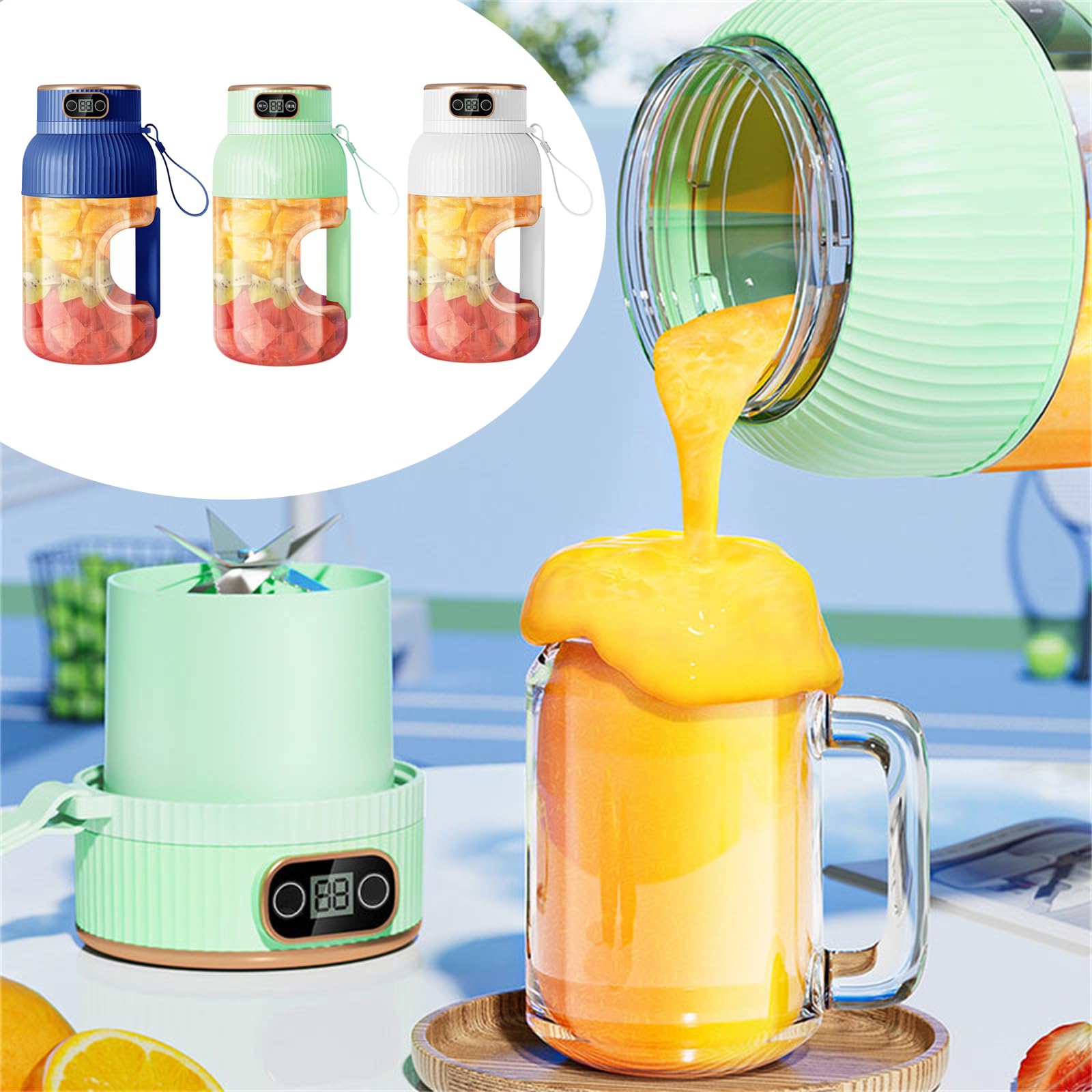 Multifunctional Portable Juicer Cup with Digital Display,USB Rechargeable Mini Portable Juicer,Personal Blender, Juice Cup Blender,Perfect For Smoothies, Shakes (A, Double cup double lid)