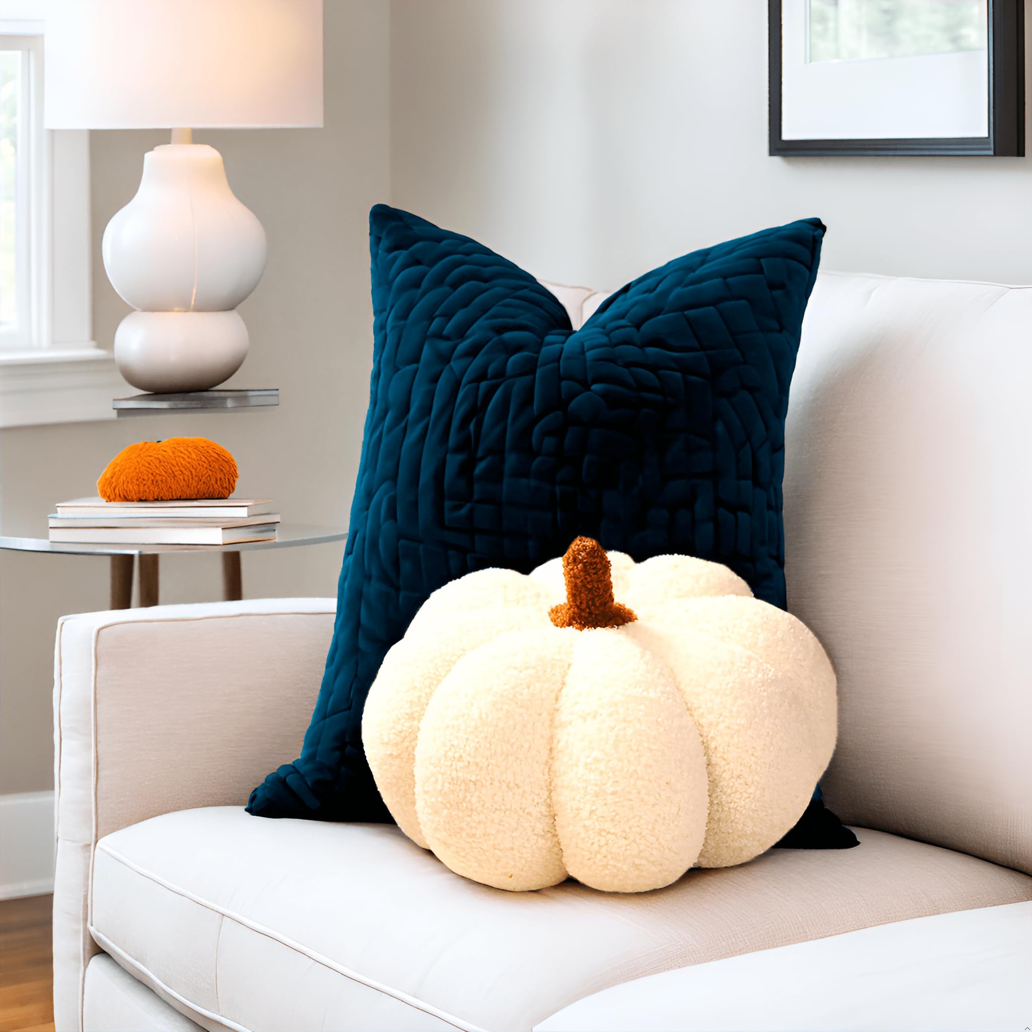 Keludu Halloween Plush Pumpkin Throw Pillow, Stuffed Animal Soft Toys 3D Pumpkin Shape Sofa Cushion for Home Decor (Orange, 12 Inch)