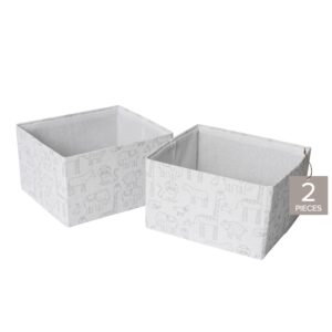 rgi home decorative storage bins, set of 2 rectangular greyboard zoo animal organizer baskets for nursery, 10" l x 9" w x 6" h, foldable, durable and stylish storage solution, vapor blue on white