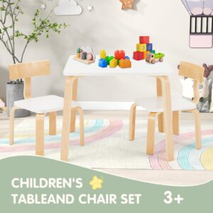 Danrelax Kids Table and Chairs Set - Children Activity Table w/ 2 Chairs, Kids Desk and Chair Set with Durable Birch Veneer, Playroom Daycare Furniture for Drawing, Reading, White Solid Wood