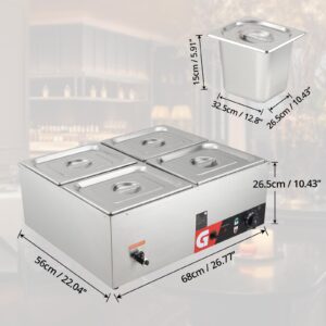 GarveeHome 4-Pan Commercial Food Warmer - 4 * 10.5QT Generous Capacity, 1200W Electric Steam Table, Stainless Steel, Efficient Heating, 86-185°F Temp Control for Catering and Restaurants