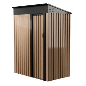 metal outdoor storage shed, 5x3 ft outdoor storage shed,garden tool cabinet with sloping roof and lockable door,garden shed for backyard garden patio lawn,patio,outside use