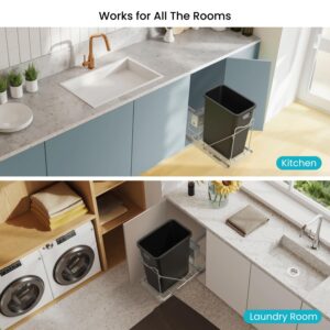 Home Zone Living Pull Out Under Sink Trash Can Frame for Kitchen Cabinet, Adjustbale to Fit Different Wastebaskets, Included Removable Storage Shelf, Trash Bin NOT Included