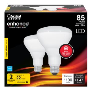 feit electric br30 led light bulb, 85w equivalent, dimmable floodlight, e26 medium base, cri 90, 1100 lumens, 3000k bright white, 22-year lifetime, br30dmho/930ca/2, 2 pack