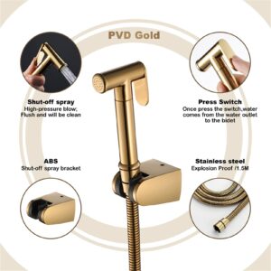 MINJING Bidet Sprayer for Toilet, Body Cloth Diaper Sprayer, Brass Bidet Sprayer with Hose, Handheld Bidet Sprayer for Bathing Pets, Feminine Hygiene, Bidet Attachment,Gold