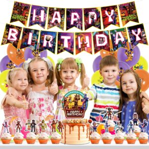 Freddy's Birthday Party Decorations, 5 Nights Decorations include Banner,Cake Toppers, Balloons for Kids Baby Shower Birthday Party Supplies (Purple)