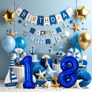 40 Inch Navy Blue 18 Number Balloons, Dark Blue 1 & 8 Mylar Foil Large Balloons,18 Big Digit Number Balloon for Boys 18th Birthday Anniversary Decorations Graduation Party Supplies