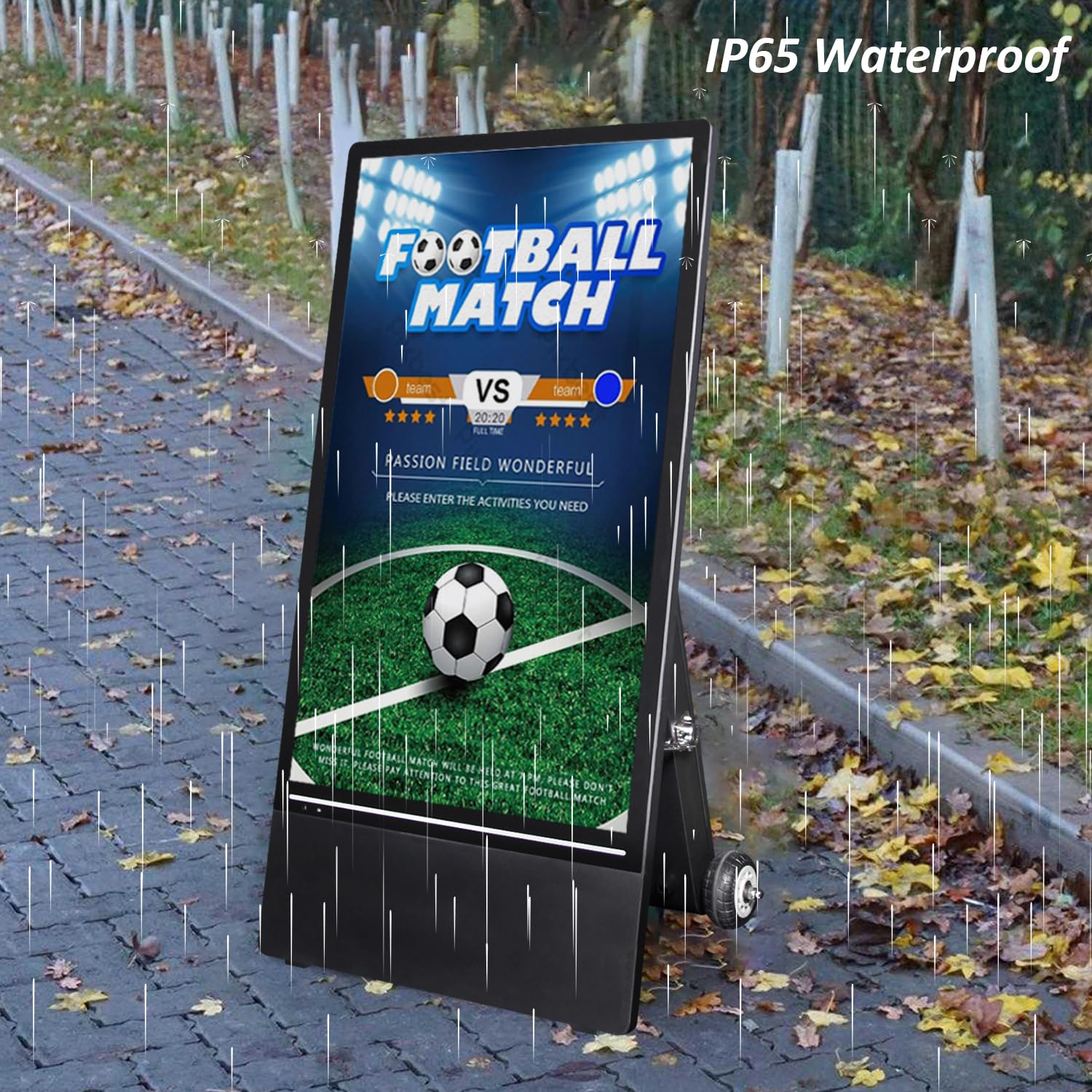 32" Outdoor Portable Digital Signage with Rechargeable 1200WH Battery and Wheels, LCD Touch Screen Digital Kiosk with IP65 Waterproof, Android 11