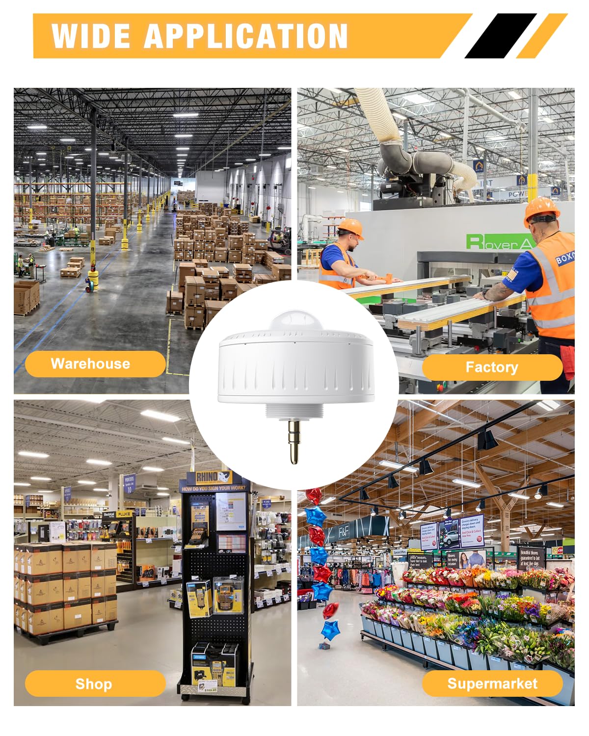 JC-LGL 210W LED Linear High Bay Light with PIR Sensor，LED High Bay Shop Lights Fixture, Compatible with Industrial 120-277V, LED Linear High Bay Light for Shop Garage Warehouse