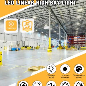 JC-LGL 300W LED Linear High Bay Light with PIR Sensor，LED High Bay Shop Lights Fixture, Compatible with Industrial 120-277V, LED Linear High Bay Light for Shop Garage Warehouse