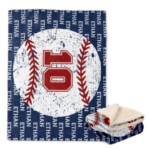 personalized baseball blanket sherpa fleece throw blankets, customized sports blanket for boys kids with name numbers, double layer winter blanket christmas birthday gift baseball team souvenirs