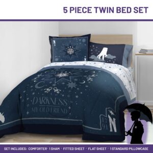 Jay Franco Wednesday Addams Twin Size Comforter Set - 5 Piece Bedding Includes Sheet Set & Pillow Covers - Blue Stars Super Soft Cozy Bedding