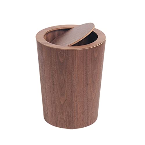 Jeorywoet Wood Waste Bin with Swing Lid Round Trash Can Kitchen Garbage Basket for Bedroom, Wood Trash Can