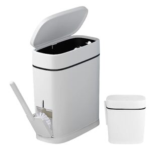 beahing bathroom bin with toilet brush holder 14l slim trash can white wastebasket garbage bin with press top lid for kitchen rubbish bin