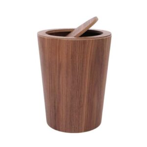 Wooden Rubbish Bin for Hotel Wood Waste Bin with Swing Lid Round Trash Can Kitchen Garbage Basket for Bedroom