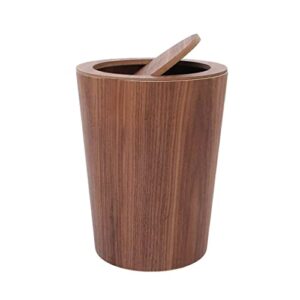 Jeorywoet Wood Waste Bin with Swing Lid Round Trash Can Kitchen Garbage Basket for Bedroom, Wood Trash Can