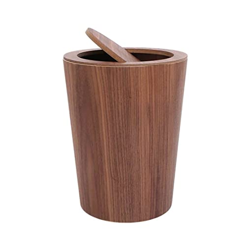 Jeorywoet Wood Waste Bin with Swing Lid Round Trash Can Kitchen Garbage Basket for Bedroom, Wood Trash Can