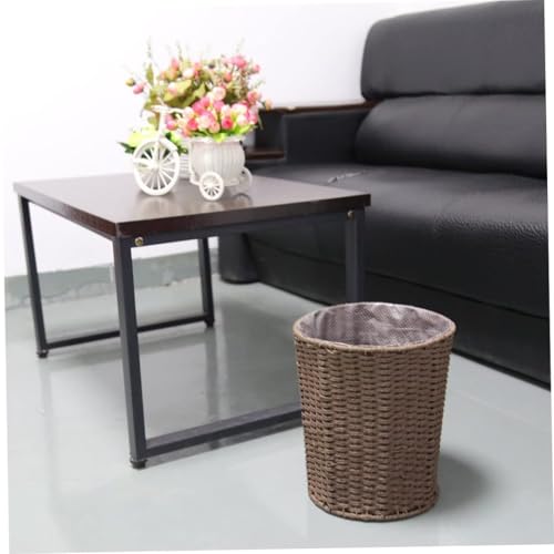 Hperu Round Trash Can Paper Wastebasket Rattan Woven Storage Baskets Decorative Round Trash can for Bedroom Desktop Coffee