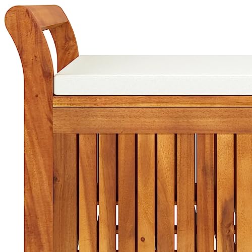 MINERWALL Patio Storage Bench with Cushion 35.8" Solid Wood Acacia,Multifunctional Acacia Wood Garden Storage Bench with Seat Cushion for Outdoor Use Patio Furniture