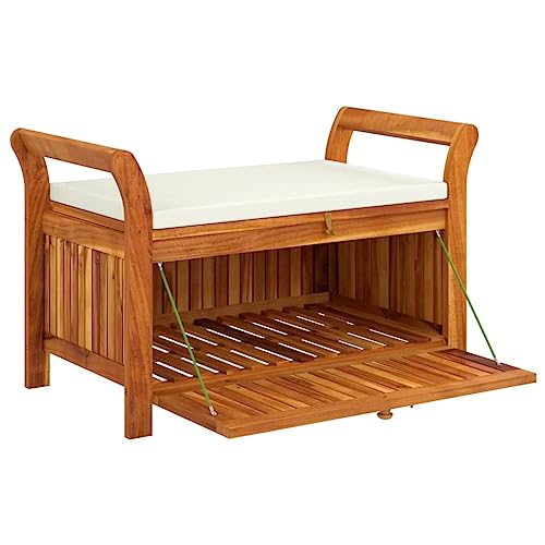 MINERWALL Patio Storage Bench with Cushion 35.8" Solid Wood Acacia,Multifunctional Acacia Wood Garden Storage Bench with Seat Cushion for Outdoor Use Patio Furniture