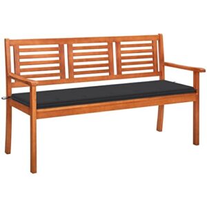 minerwall 3-seater patio bench with cushion 59.1" solid eucalyptus wood,solid eucalyptus wood bench with cushion for outdoor patio and garden patio furniture