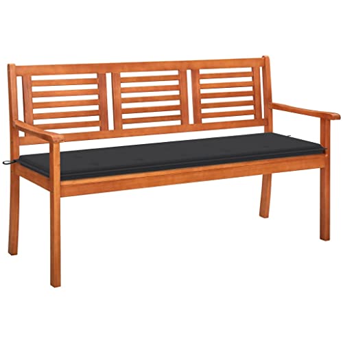 MINERWALL 3-Seater Patio Bench with Cushion 59.1" Solid Eucalyptus Wood,Solid Eucalyptus Wood Bench with Cushion for Outdoor Patio and Garden Patio Furniture