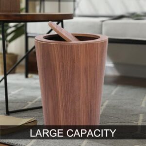 Jeorywoet Wood Waste Bin with Swing Lid Round Trash Can Kitchen Garbage Basket for Bedroom, Wood Trash Can