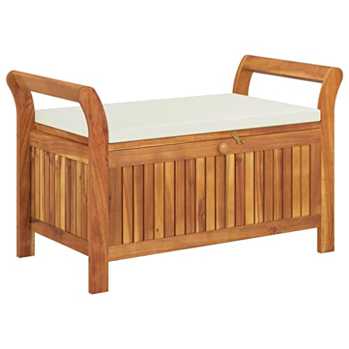 MINERWALL Patio Storage Bench with Cushion 35.8" Solid Wood Acacia,Multifunctional Acacia Wood Garden Storage Bench with Seat Cushion for Outdoor Use Patio Furniture