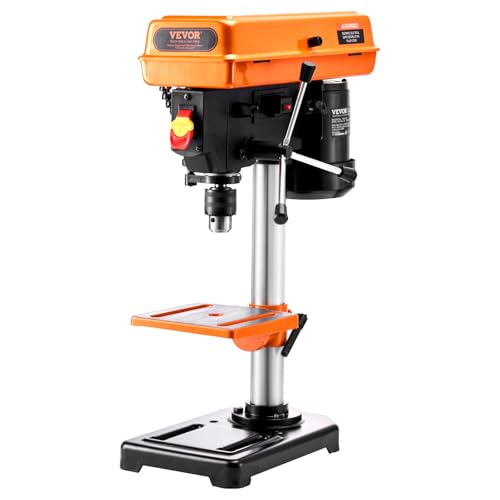 VEVOR 8 in Benchtop Drill Press, 2.3A Induction Motor, Tabletop Drilling Machine with 750/1140 / 1740/2340 / 3200 RPM Adjustable Speed, 0-45° Tilting Worktable, LED Work Light, for Wood Metal