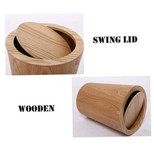 Wooden Rubbish Bin for Hotel Wood Waste Bin with Swing Lid Round Trash Can Kitchen Garbage Basket for Bedroom